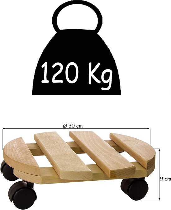 5 x plantenroller rond beukenhout massief hout 30 cm tot 120 kg ...