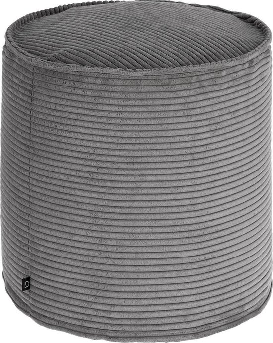 Kave Home - Wilma kleine poef in grijs corduroy met brede naad, Ø 40 cm ...