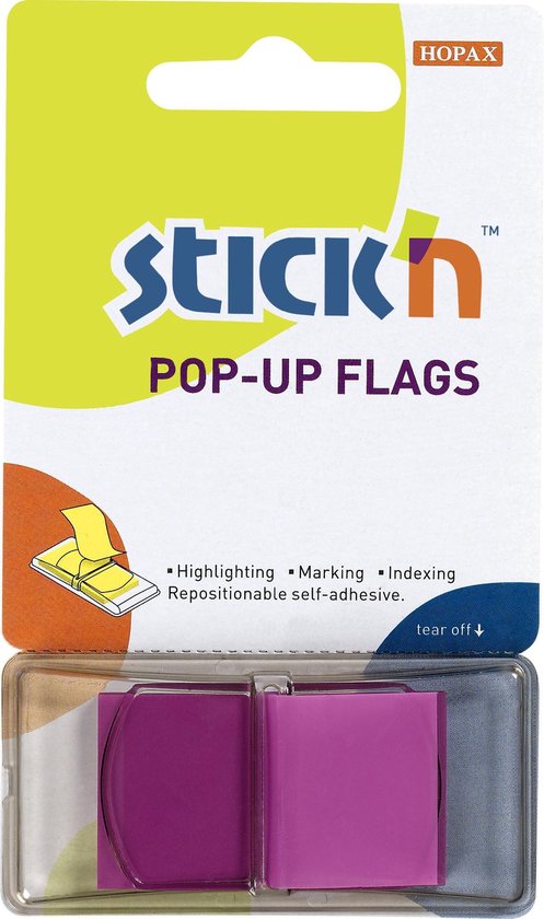 Stick'n Index tabs - 45x25mm, neon paars, 50 sticky tabs | bol.com