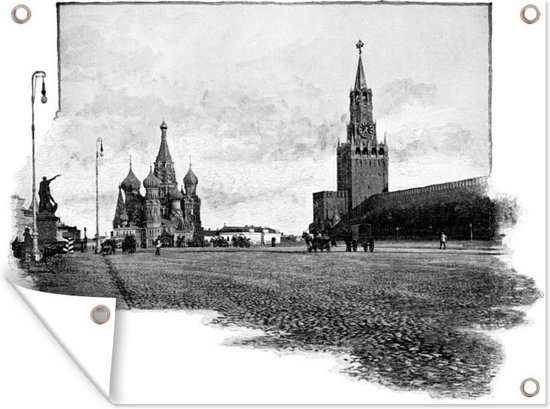 Tuin decoratie Een zwart-witte tekening van het Rode plein - 40x30 cm ...