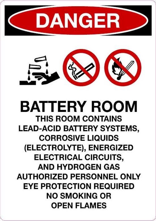 Sticker 'Danger: Battery room, several dangerous acids' 210 x 148 mm ...