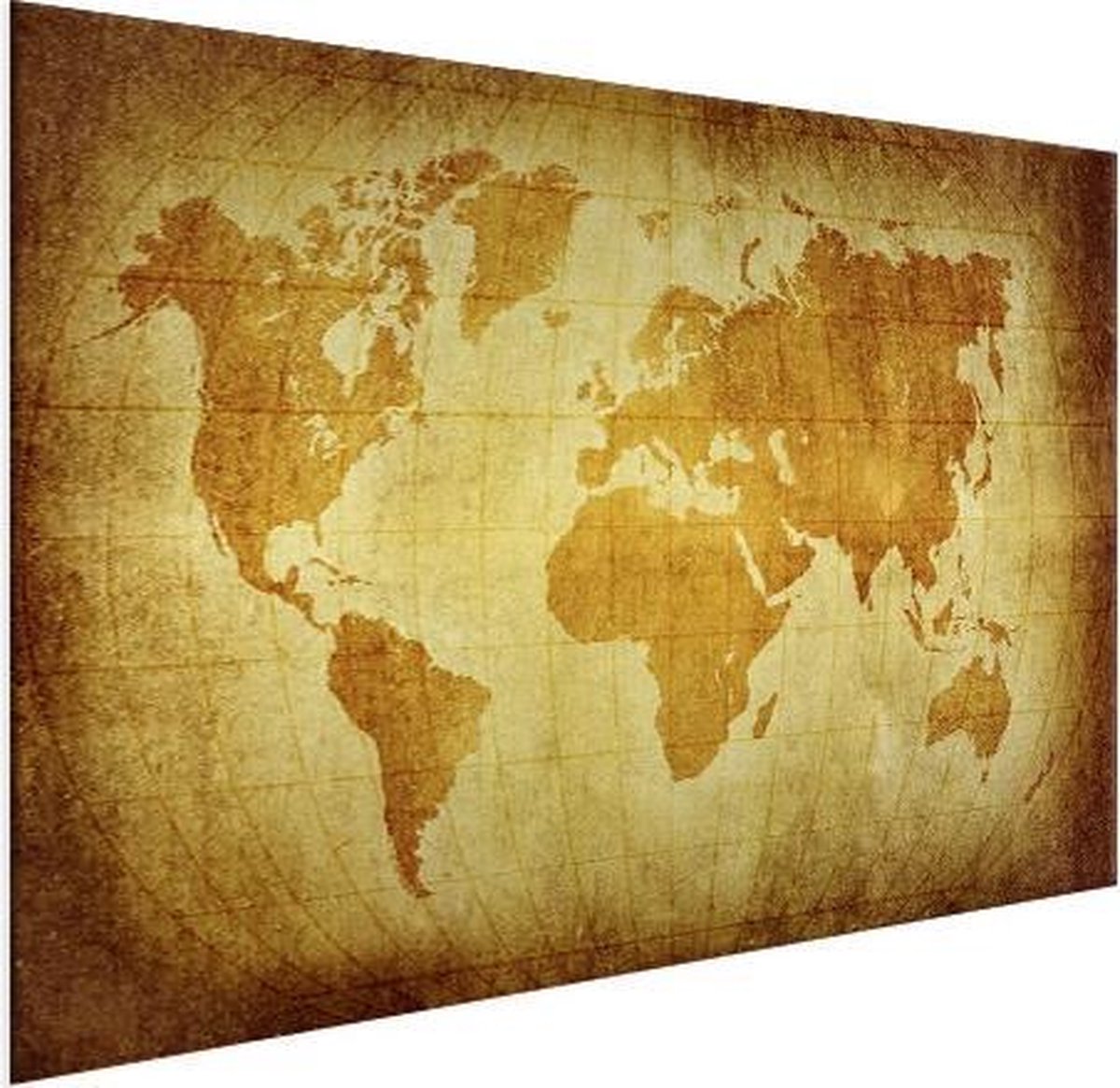 Wereldkaart sur aluminium - Décoration murale - Parchemin - Marron ...