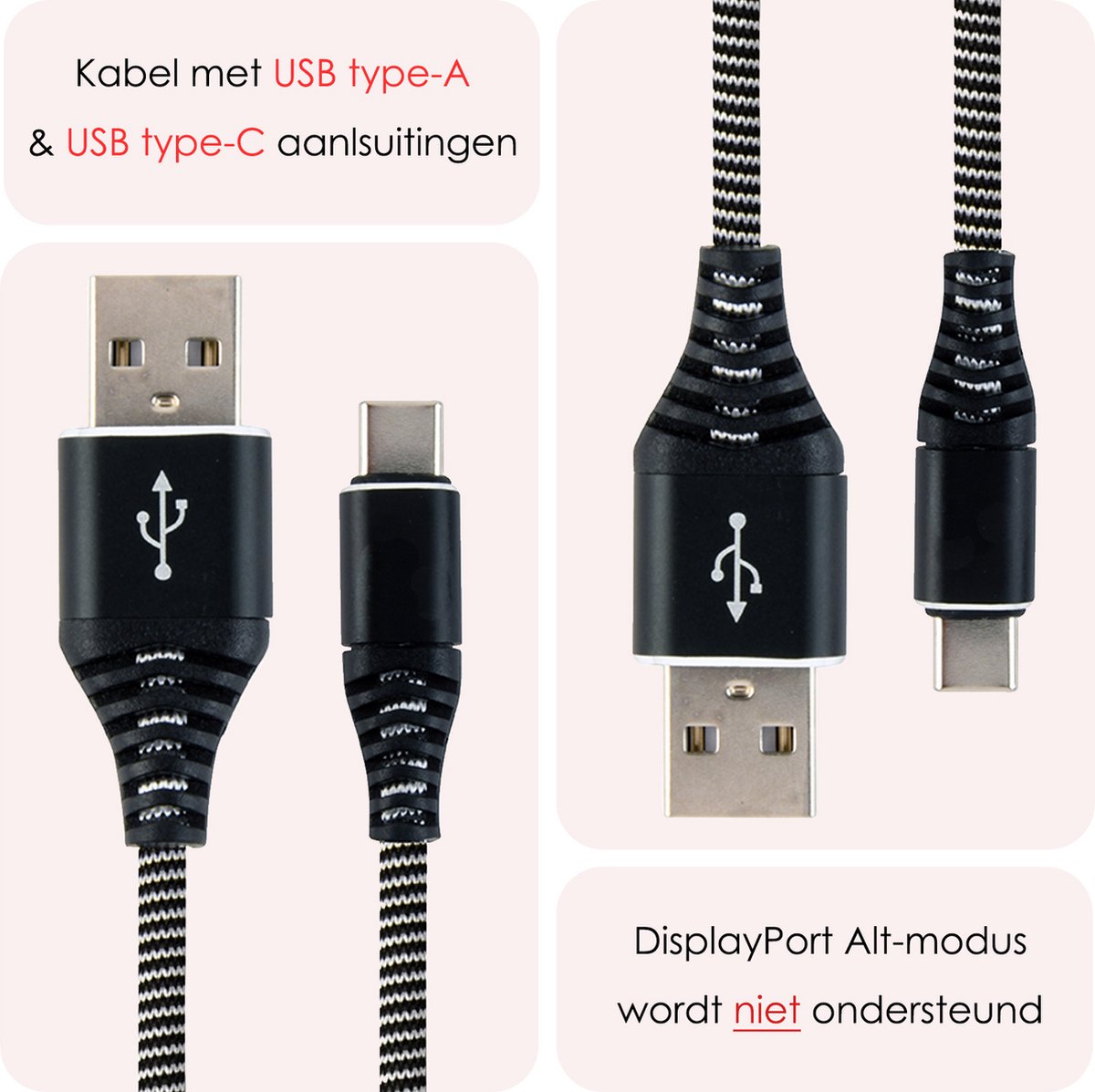 USB-C Kabels Oplaadkabel USB C naar USB C Kabel Nylon - USB C Kabel ...