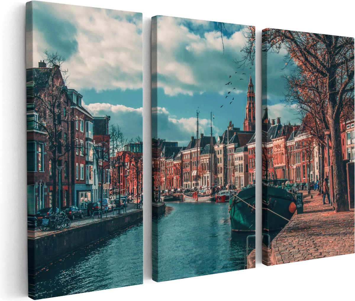 Artaza Canvas Schilderij Drieluik Gracht in Groningen - 60x40 - Klein - Foto Op Canvas... | bol