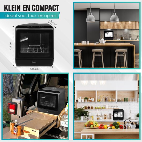 Ventux Mini vaatwasser - Zwart - 5 programma's, 900 Watt, 42,5 x 42,8 x ...