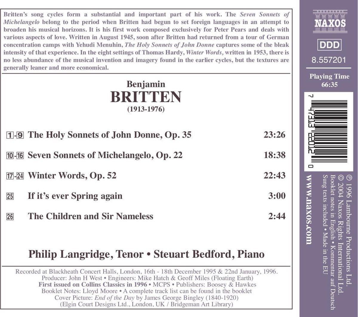 Philip Langridge & Steuart Bedford - Britten: 7 Sonnets Of Michelangelo ...