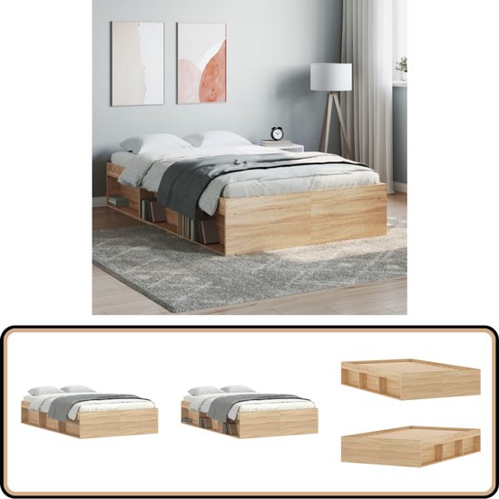vidaXL Bedframe - Sonoma Eikenkleur - 120x200 cm Houten Bed Frame ...