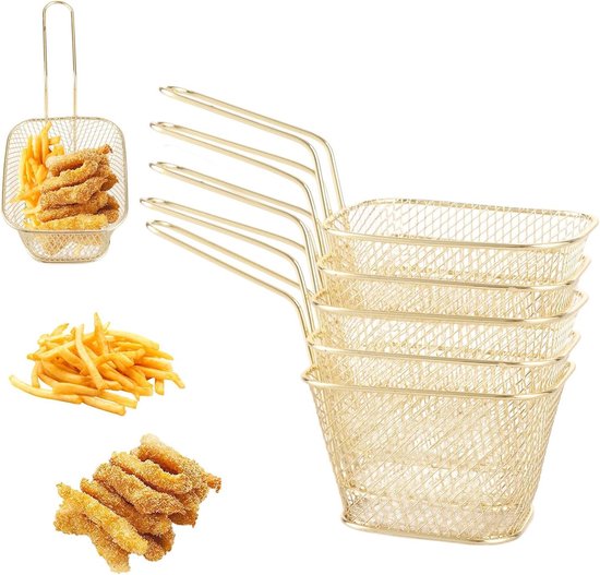 Mini-frituurmand - roestvrij staal - 5 stuks - 6 x 7,5 x 8,5 cm - goud ...