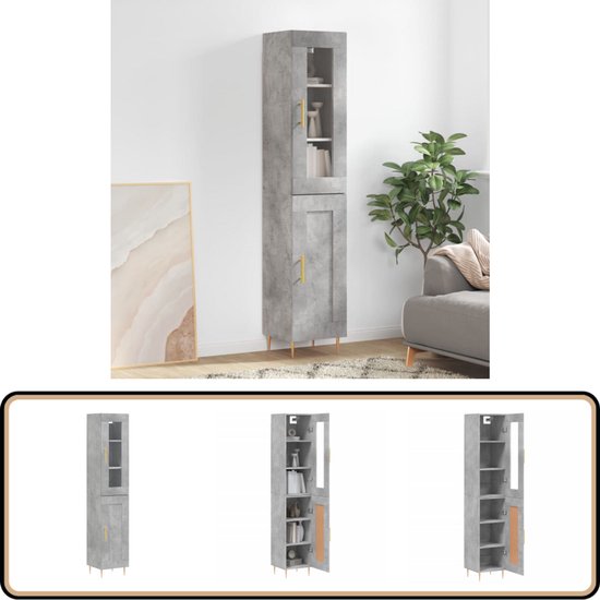 vidaXL Hoge kast - 34,5x34x180 cm - Betongrijs Hoge Kast - Opbergkast ...