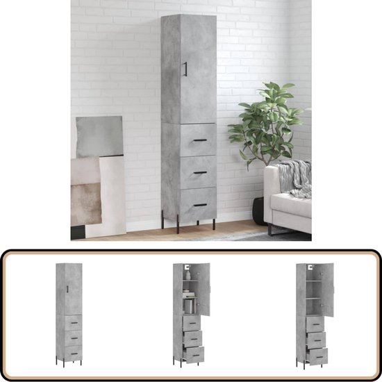 vidaXL Hoge Kast 180 cm - Betongrijs Design Hoge Kast - Opslagkast ...