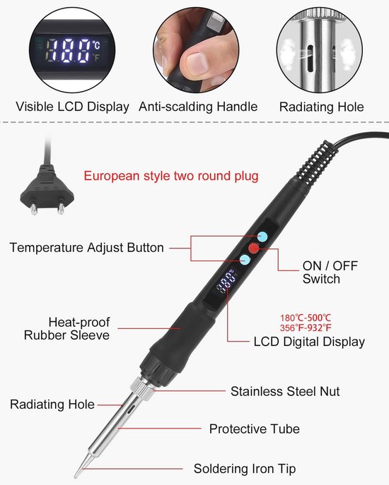 Professionele Soldeerbout Set 100W met Instelbare Temperatuur en 5 ...