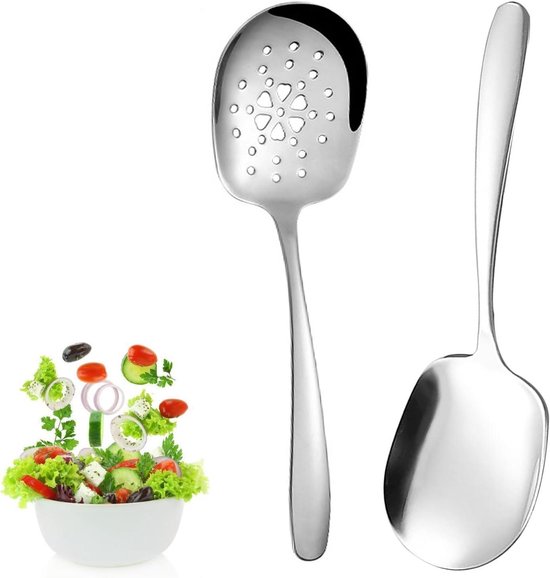 Stainless Steel Serving Spoons Set - Large Cooking Spoon and Slotted ...