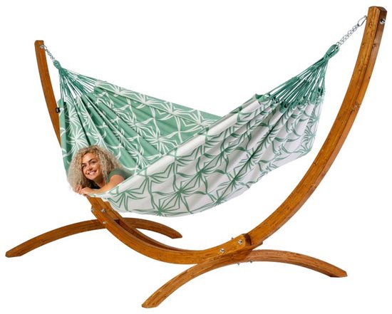 Luilak familie hangmat met houten standaard - 100% Katoen - 400x180cm ...