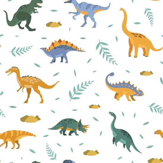 Dinosaurus Behang - Zelfklevend en Kindvriendelijk - 1 rol - Wit | bol