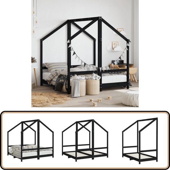vidaXL Kinderbedframe - 70x140 cm - Zwart Hout Kinderbed - Peuterbed ...