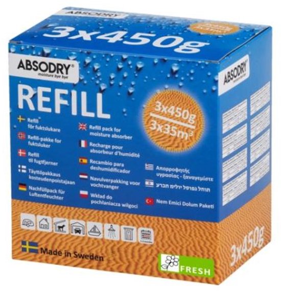 Absodry Refill - Navulling met frisse geur - 3x450g | bol