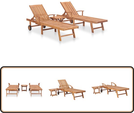 vidaXL Ligbedden 2 st met tafel - Massief teakhout Ligbed - Teak ...