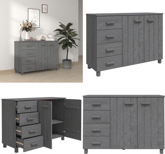 vidaXL Dressoir HAMAR 113x40x80 cm massief grenenhout donkergrijs - Dressoir -... | bol