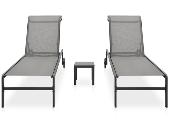 vidaXL Ligbedden 2 st met tafel - Textileen & Staal Ligstoel - Lounge ...