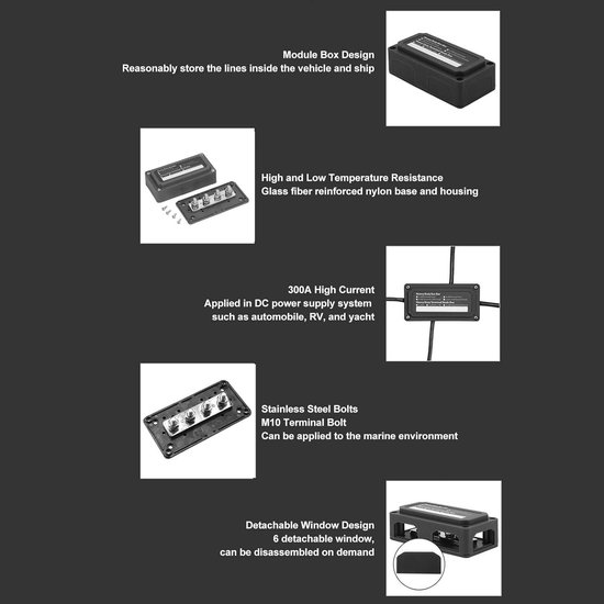 Titel: Power Distribution Block 300A DC 48V M8 Terminal Studs Module Design BusBar Box... | bol