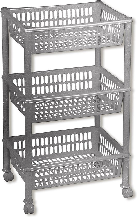 Plast Team Eco Trolley met 3 manden, zilverkleurig, eenheidsmaat | bol