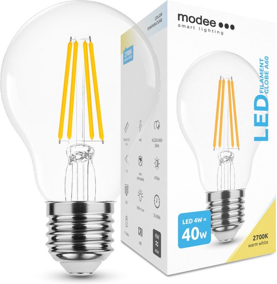 Modee Lighting LED Filament lamp - E27 A60 4W - 2700K warm wit licht | bol.com