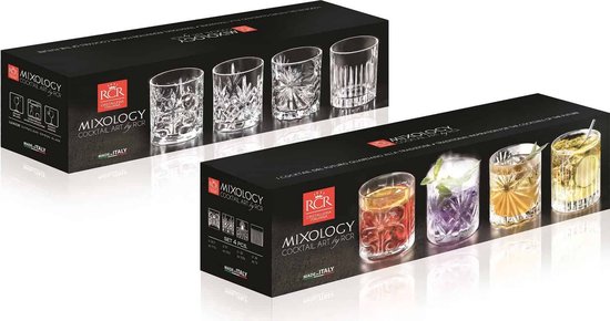 MIXOLOGY SET A 4 COCKTAIL/WHISKEY GLAZEN - 4 glazen | bol.com
