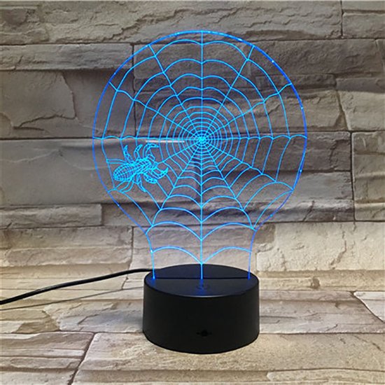 3D Led Lamp Met Gravering - RGB 7 Kleuren - Spinnenweb | bol