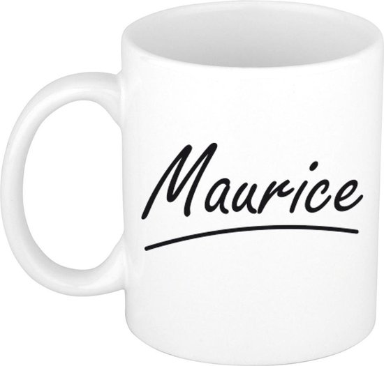 Maurice naam cadeau mok / beker met sierlijke letters - Cadeau collega ...