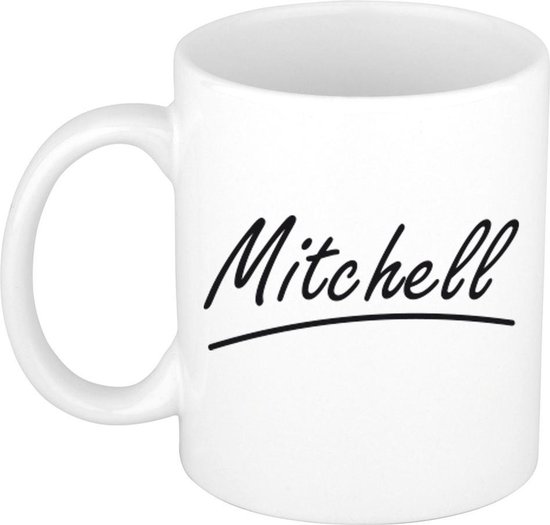 Mitchell naam cadeau mok / beker met sierlijke letters - Cadeau collega ...
