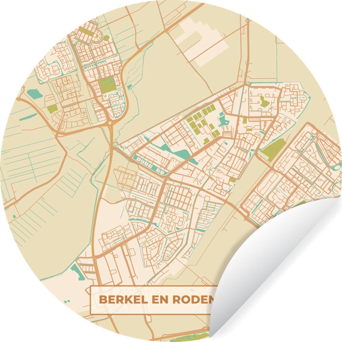 Wallpaper Circle - City Map - Berkel en Rodenrijs - Vintage - ⌀ 120 cm ...