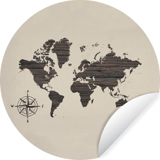 WallCircle - Muurstickers - Behangcirkel - Wereldkaart - Hout - Kompas - 100x100 cm -... | bol