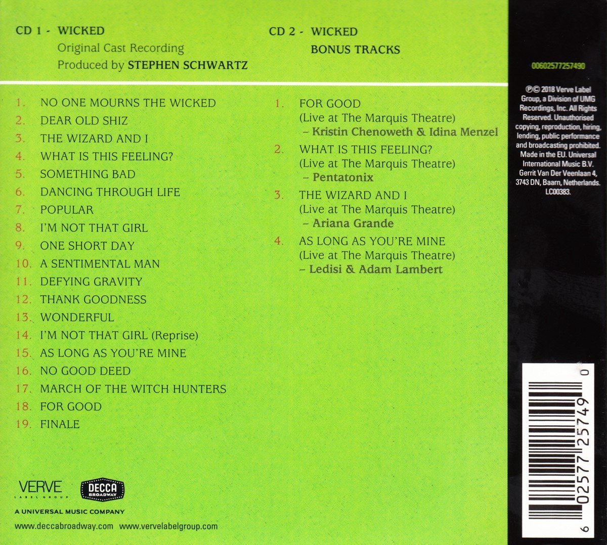 Original Broadway Cast - Wicked (2 CD) (15th Anniversary) (Original ...