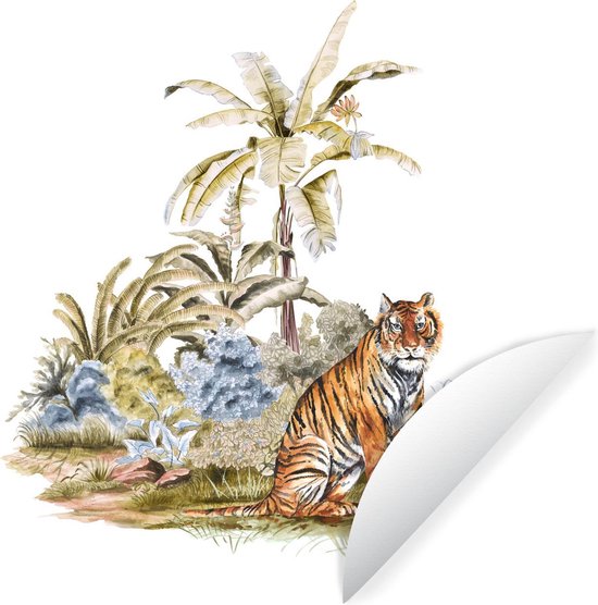 WallCircle - Muurstickers - Behangcirkel - Tijger - Planten - Boom - ⌀ 30 cm -... | bol