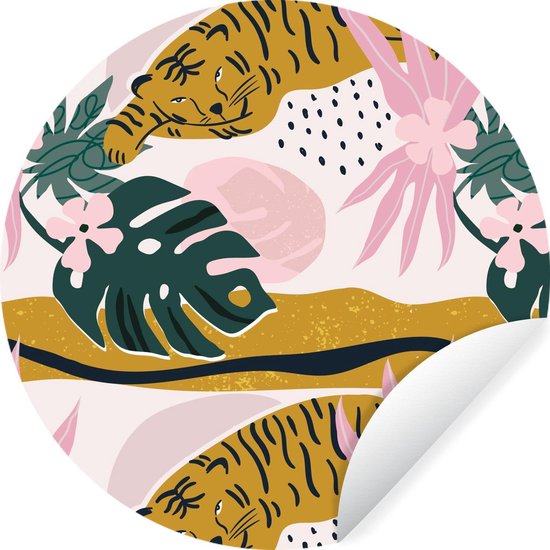 WallCircle - Muurstickers - Behangcirkel - Patroon - Tijger - Roze - ⌀ 140 cm -... | bol