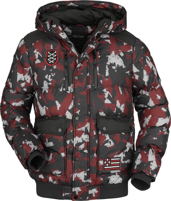 Rock Rebel by EMP camouflage overgangsjas in rood en zwart met patches ...