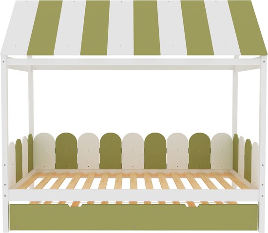 Merax Kinderbed 90x190 cm met Uittrekbaar Bed - Huisbed voor Jongens en ...