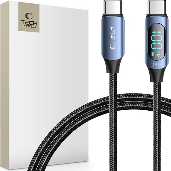 TECH-PROTECT - ULTRABOOST - LED TYPE-C KABEL PD100W/5A 100CM BLAUW | bol