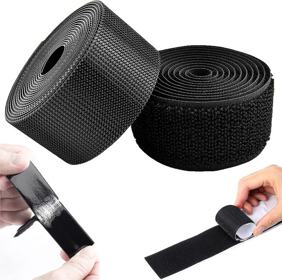 Klittenband zelfklevend 5M rol zwart | zware dubbelzijdige kleefstrips ...