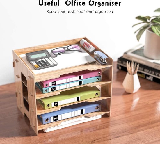 Houten documentenbak met opbergvak voor bureau - A4-papier ordner ...