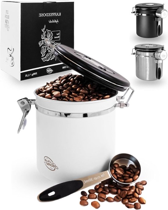 Airtight Stainless Steel Coffee Tin 500g - White - 1.5L Coffee Beans ...