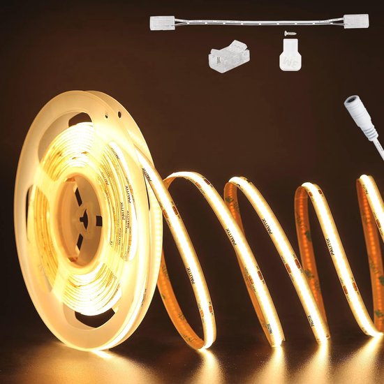 10m Warm Witte COB LED-strip 2700K - 504 LEDs/m voor Keuken, Slaapkamer ...