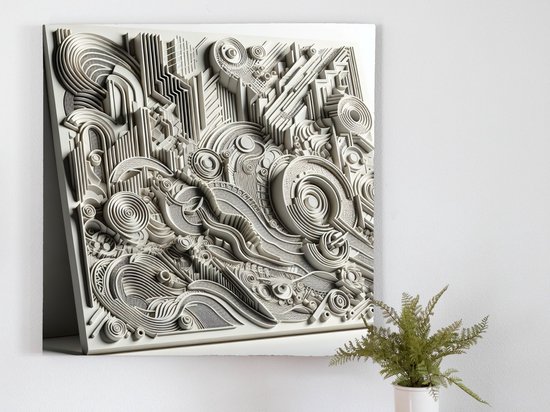 Modern relief schilderij | Abstracte Dimensies: Een Verweven Dans van ...