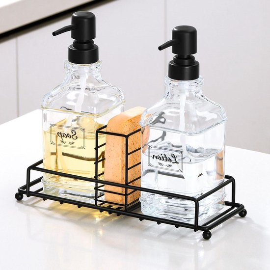 2-Pack Thick Glass Hand Dispensers with Stand and Durable Iron Holder ...