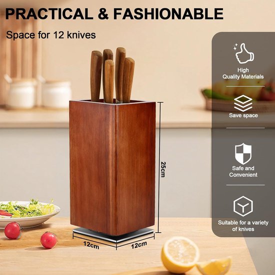 Magnetisch messenblok 360° draaibaar - houten messenstandaard 25 x 12 ...