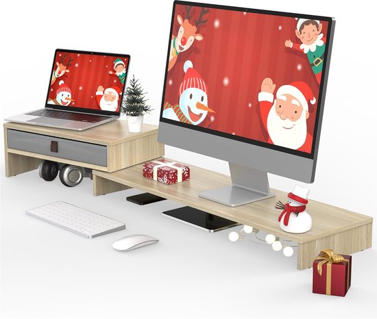 Monitorstandaard met Lade - Verstelbare Hoek - Houten Monitorstandaards ...