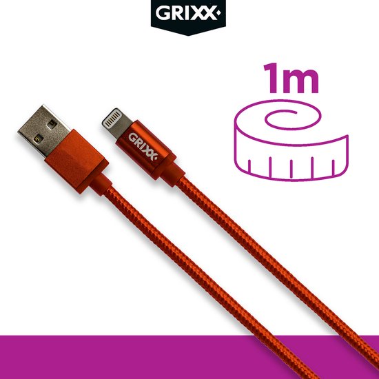 Grixx Lightning naar USB-A Kabel - 1 meter - MFI-gecertificeerd ...