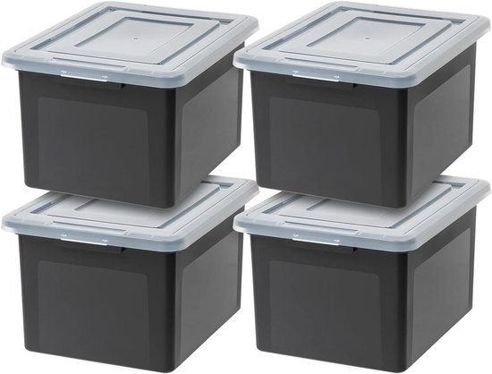 Plastic Opbergdozen met deksel - 45L, Set van 4, Stapelbaar en ...