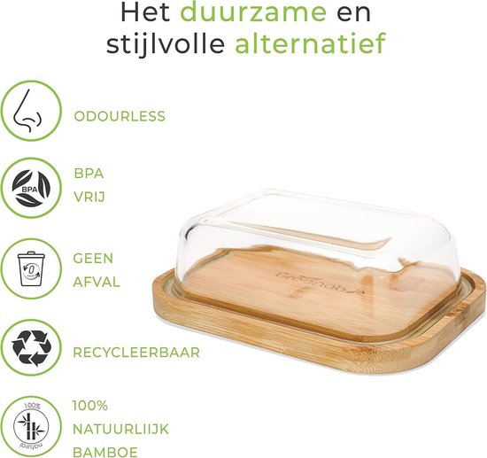 Botervloot van glas met bamboe deksel - 100% BPA-vrij - Voor 250g boter ...