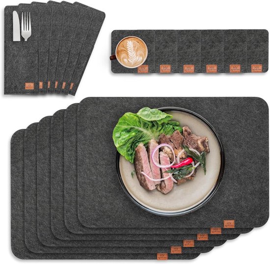 Felt coasters placemat 18-piece dark grey | bol